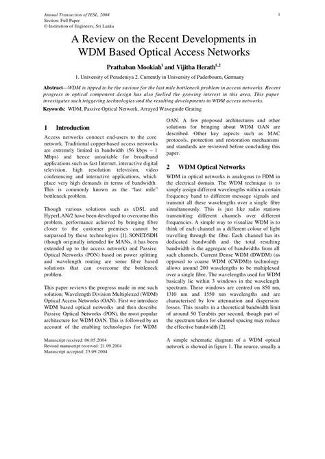 Pdf A Review On Recent Developments In Wdm Based Optical Access Networks