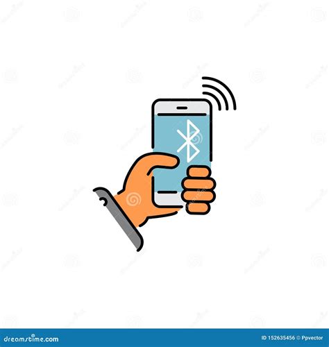 Smartphone In Hand And The Inscription Bluetooth Color Vector Icon Sign Symbol Network Stock