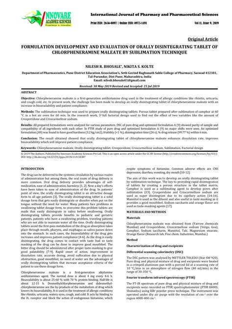 Pdf Formulation Development And Evaluation Of Orally Disintegrating Tablet Of Chlorpheneramine