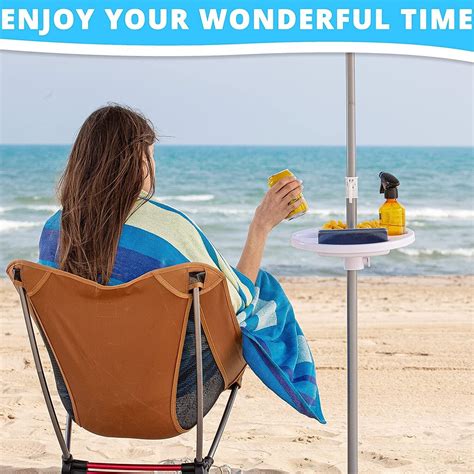 Zonetech White Beach Umbrella Table Tray With Cup Holders And Snack