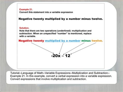 Tutorials The Language Of Math Variable Expressions Multiplication And Subtraction Ppt