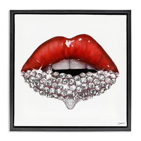 Stupell Industries Red Glam Lips With Gemstones Beauty And Fashion