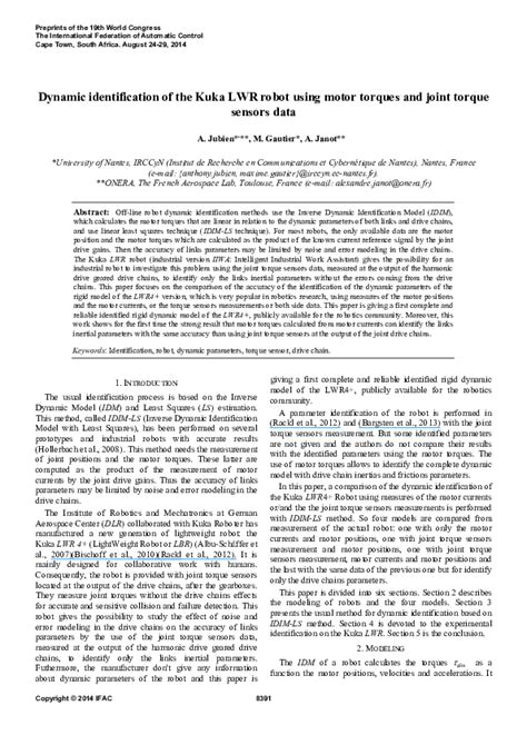 pdf dynamic identification of the kuka lwr robot using motor torques