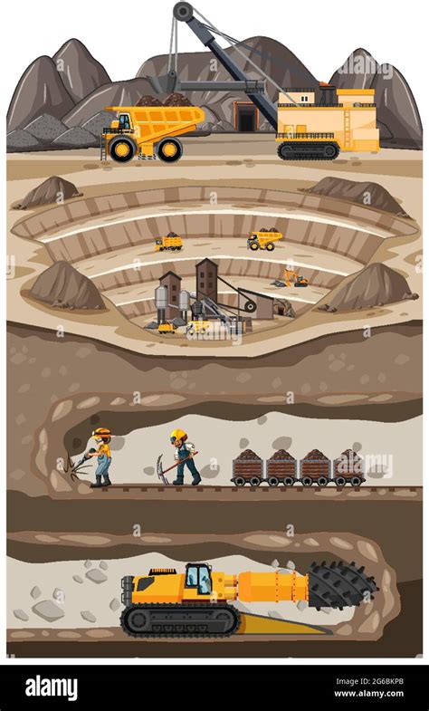 Landscape Of Coal Mine Industry With Underground Illustration Stock