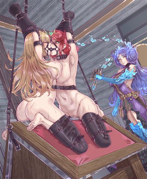 Rule 34 2d 3girls Absurdres Armbinder Ass Smack Ball Gag Bdsm Blonde