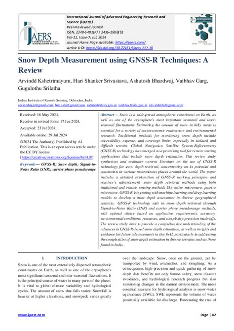 pdf snow depth measurement using gnss r techniques a review