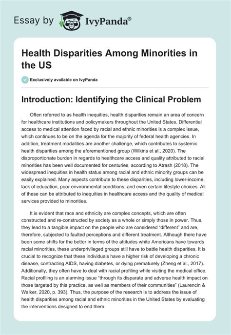 Health Disparities Among Minorities In The Us 1400 Words Essay Example
