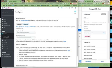 square payment module for prestashop webhook test fail questions