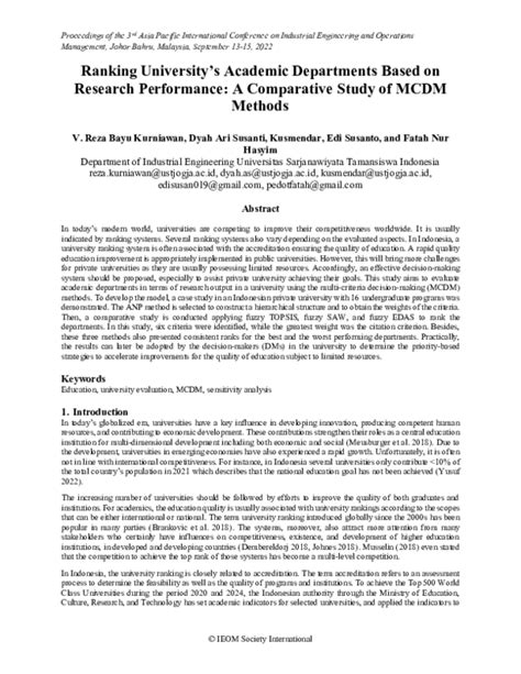 Pdf Ranking Universitys Academic Departments Based On Research