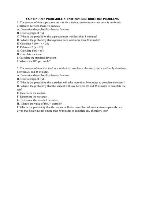 Continuous Probability Uniform Distribution Problems CONTINUOUS PROBABILITY UNIFORM