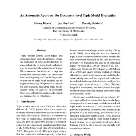 An Automatic Approach For Document Level Topic Model Evaluation Acl Anthology