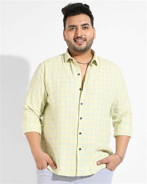 Buy Mens Yellow And Blue Checked Plus Size Shirt Online At Bewakoof