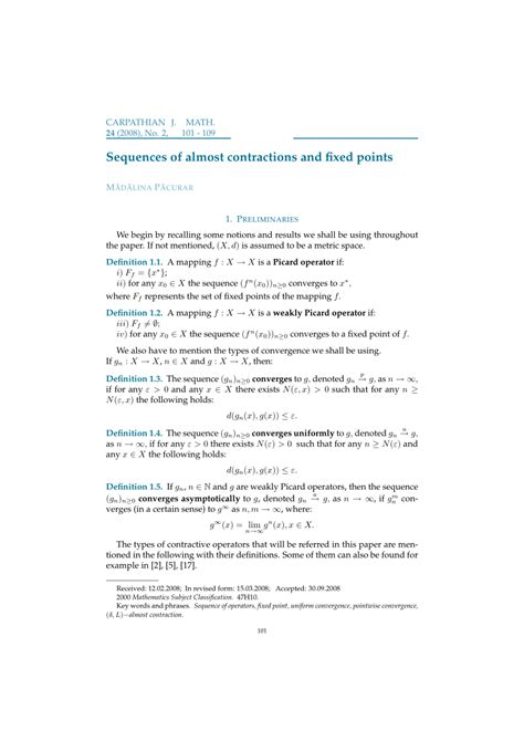 Pdf Sequences Of Almost Contractions And Fixed Points