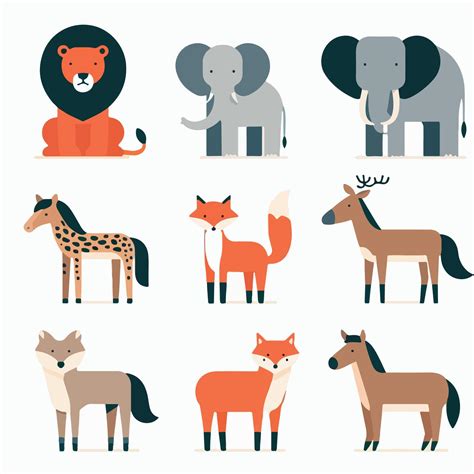 Vector Illustration Set Of Animals In Flat Style Wild Animals