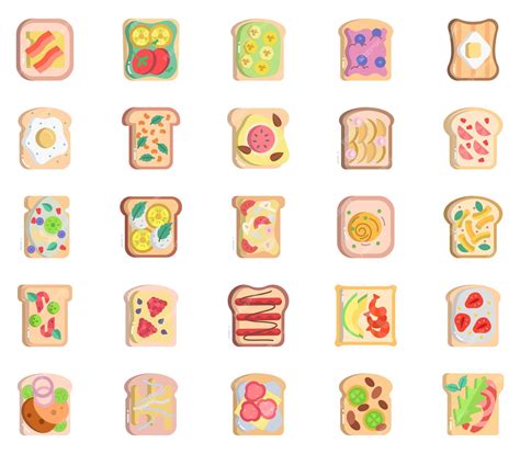 Premium Vector Toast Toppings Bread Slices Toast Toppings Icon Set