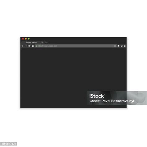 흰색 배경에 격리 된 현대 어두운 모드 브라우저 창 디자인 웹 창 화면 모형 그림자인터넷 빈 페이지 개념입니다 데스크탑 컴퓨터에 대한 스톡 벡터 아트 및 기타 이미지