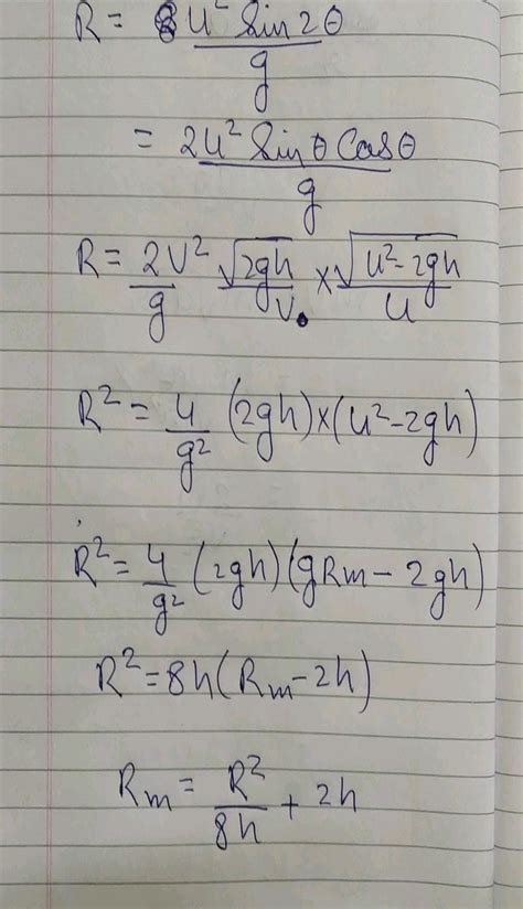 If R Be The Range Of A Projectile On A Horizontal Plane And H Its Maximum Height For A Given