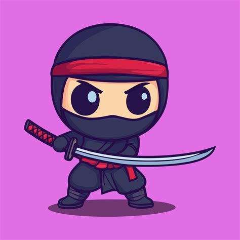 Cute Ninja Character Illustration Simple Flat Style Design With Solid