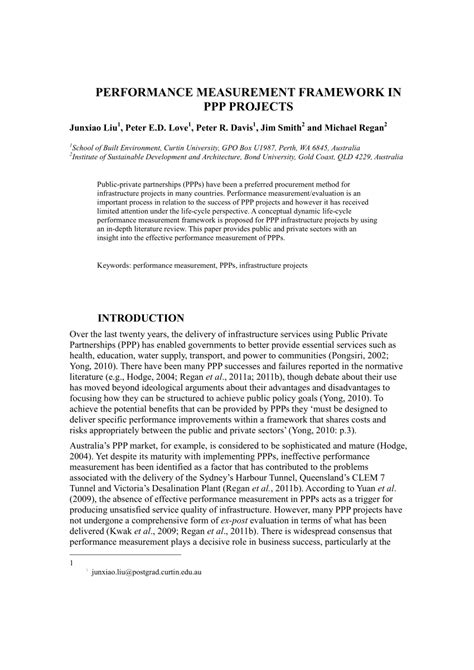 pdf performance measurement framework in ppp projects