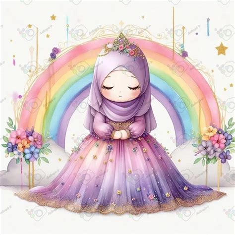 خرید و قیمت بک گراند کودکانه دختر ناز با حجاب با پیراهن بنفش بلند و پس