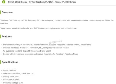 Sombrero De Pantalla Oled De 13 Pulgadas De 128 X 64 Pulgadas Para Raspberry Pi 4 3 Jetson Nano