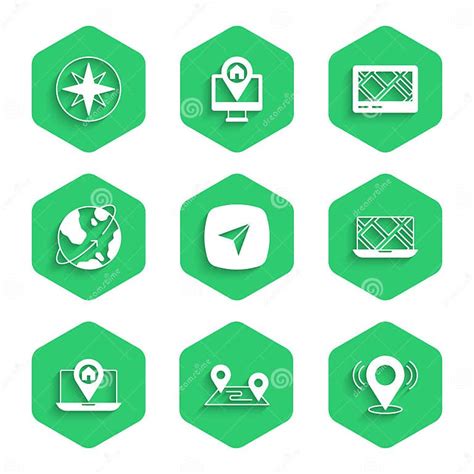 Set City Map Navigation Route Location Map Pin Satellites Orbiting The Earth Gps Device With