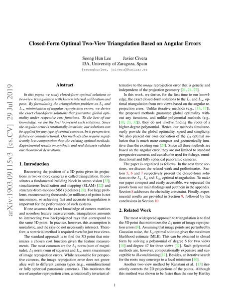 Pdf Closed Form Optimal Two View Triangulation Based On Angular Errors