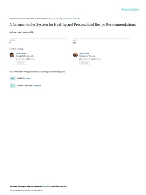 A Recommender System For Healthy And Personalized Recipe Recommendations Pdf Cognition