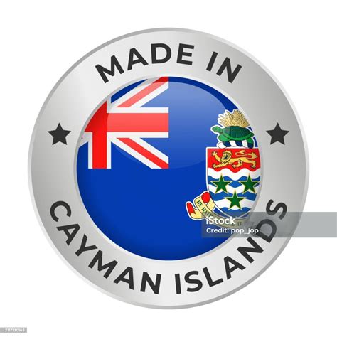 Made In Cayman Islands 벡터 그래픽 둥근 은색 라벨 배지 엠블럼 케이맨 제도의 국기와 케이맨 제도에서 만든