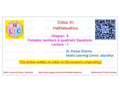 Class Chapter Complex Numbers And Quadratic Equations Lecture Pdf Physics Science