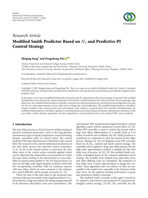 Pdf Modified Smith Predictor Based On H 2 And Predictive Pi Control Strategy