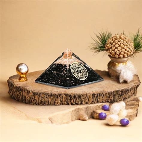Black Tourmaline Golden Om Pyramid For Spiritual Protection