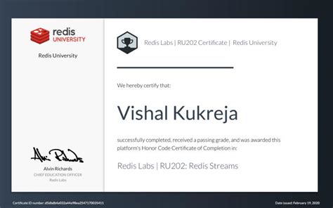 Vishal Kukreja On Linkedin Redis Redisuniversity Certification