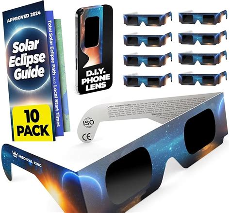 Medical King Solar Eclipse Glasses Aas Approved 2024 10 Pack Ce And