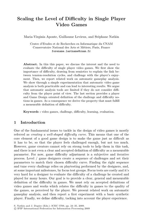 pdf scaling the level of difficulty in single player video games
