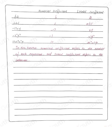 Solved C Identify The Numerical Coefficient And The Literal Coefficient Of Each Algebraic