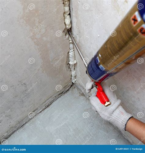 using polyurethane foam to fill the gaps during the installation of the