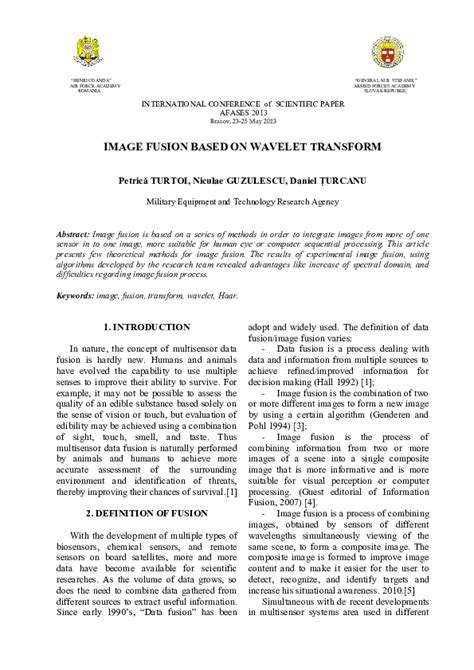 Pdf Image Fusion Based On Wavelet Transform