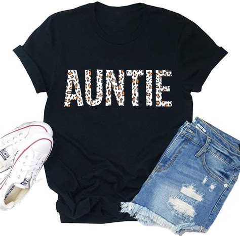 Auntie Shirts Women Cute Leopard Funny Letter Printed Aunt Blouse Tops