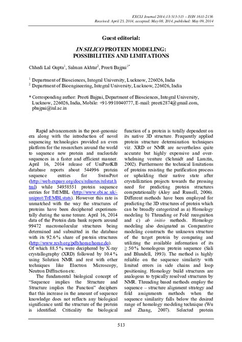 Pdf In Silico Protein Modeling Possibilities And Limitations