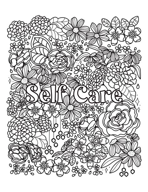 Self Care Printable Coloring Page Mental Health Wellness Boho And