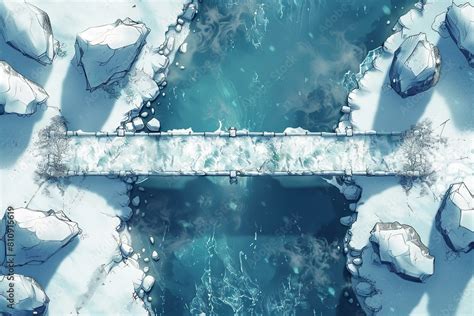 Dnd Battlemap Snow Ice Bridge Battlemap Terrain River Stock