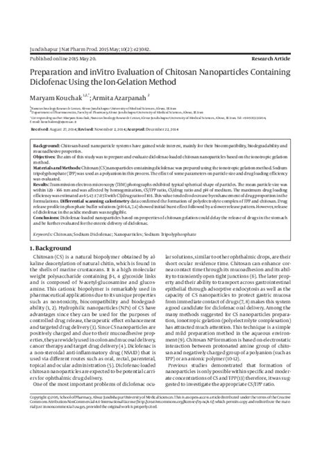 Pdf Preparation And Invitro Evaluation Of Chitosan Nanoparticles Containing Diclofenac Using