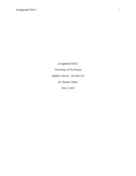 Wa2 Math 1280 01 Introduction To Statistics Work Assignment 2 Assignment Unit 2 University