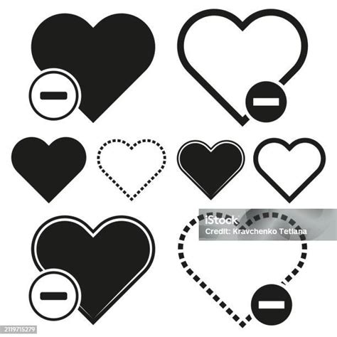 싫어요 하트 컬렉션 네거티브 피드백 하트 모양 세트 선호하지 않는 사랑의 상징은 다양합니다 하트로 반대 표시 벡터 일러스트 레이 션입니다 주당순이익 10 감정에 대한 스톡