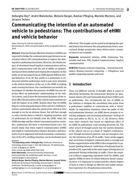 Pdf Communicating The Intention Of An Automated Vehicle To Pedestrians The Contributions Of