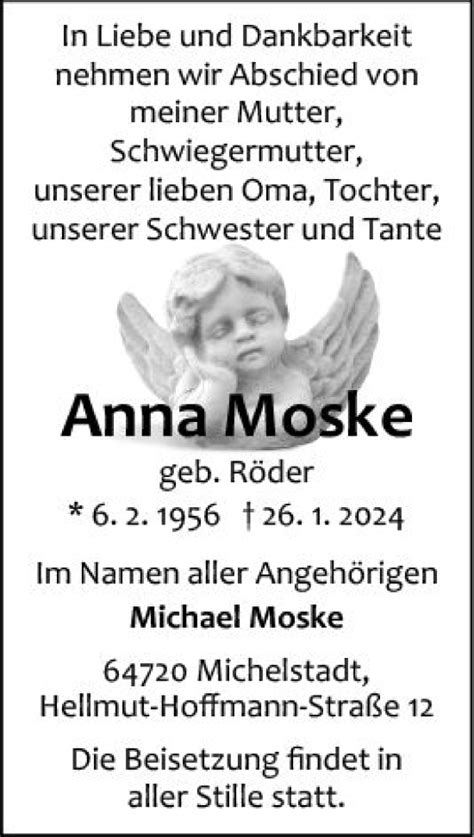 Traueranzeigen Von Anna Moske Vrm Trauerde