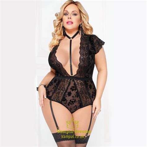 Black Teddy Bodysuits For Women Wetlook Lace Teddy Choker Neck Backless