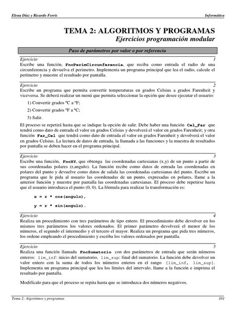 Ejercicios De Programación Modular Pdf Algoritmos Ecuaciones