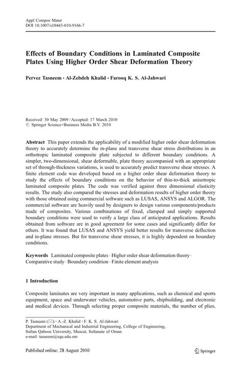 Pdf Effects Of Boundary Conditions In Laminated Composite Plates